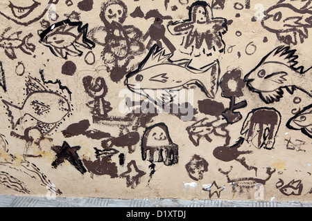 Naive childlike scrawling drawing graffiti art artwork, nautical themes ...