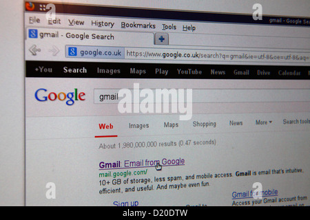 Google search engine with search for gmail googlemail and cursor on ...
