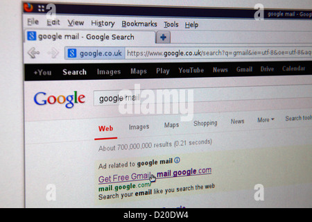 Google search engine with search for gmail googlemail and cursor on ...
