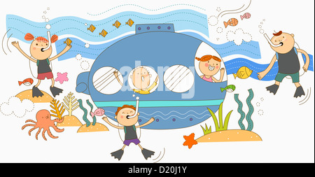 children taking a submarine under the sea Stock Photo - Alamy