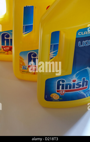 bottles of Finish liquid detergent set on white background Stock Photo ...