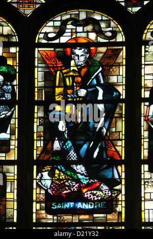 Saint Andrew, stained glass window in Saint Severin church in Paris ...