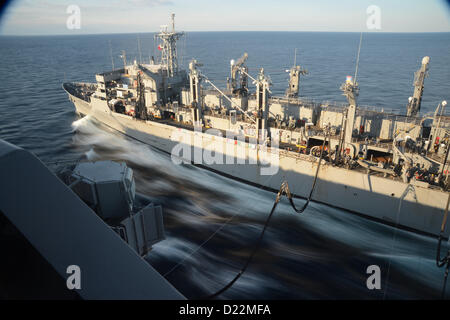 The fast combat support ship USNS Supply (T-AOE 6) refuels the ...