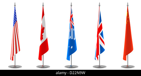 English flag is standing on a metal pole is at office table while ...