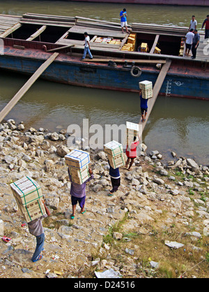 Chinese freighter at Chiang Saen,Thailand,carrying classic cars Stock ...