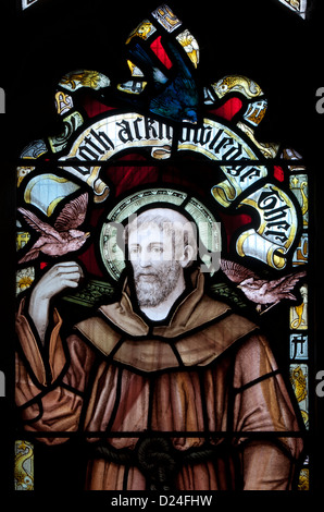 Stained glass window of St. Francis of Assisi with “No Picnic” sign in ...