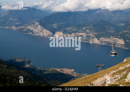 The cable car from Malcesine on the shore of Lake Garda in Northern ...