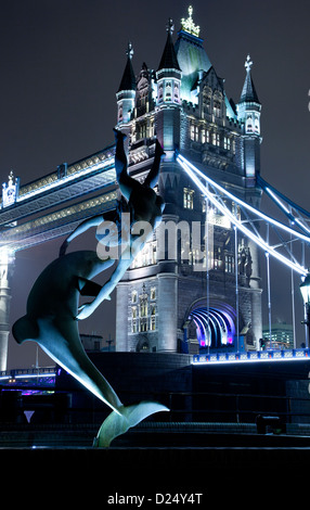 Dolphin and Girl Statue in Front of Tower Bridge London Stock Photo - Alamy