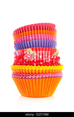 White paper baking forms for cakes with lovely hearts pattern isolated ...