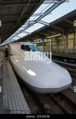 An N700 Series shinkansen (Bullet Train) on a bridge with the ...