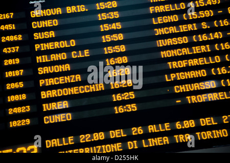 Train timetable in the Turin railway station in Italy Stock Photo - Alamy