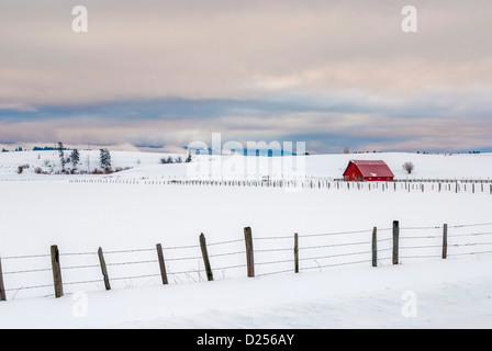 Red Barn In Winter Snow. Historic Barn. Old red barn at Daniel Arnold ...