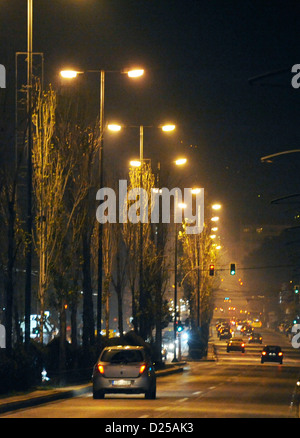 Smog hangs in the air on the streets of Athens, Greece, 12 January 2013 ...
