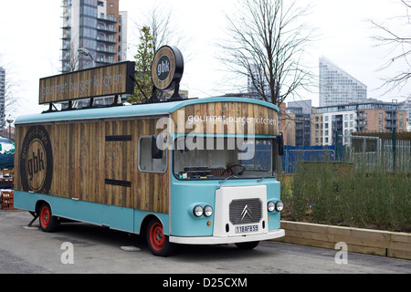 Burger bus. Mobile fast food vehicle. Converted bus, Thailand ...