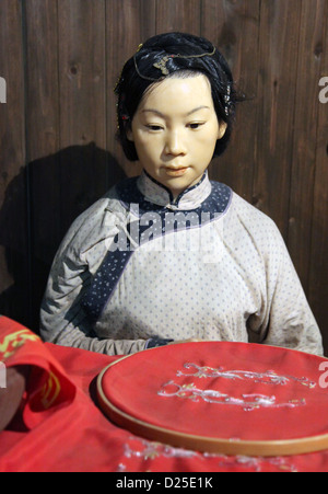 It's a photo of a Close up of a wax model at the museum of history ...