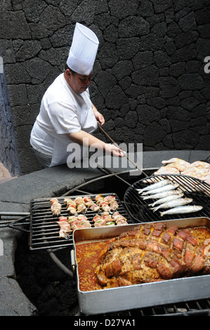 Grilling meat at a volcano Stock Photo - Alamy
