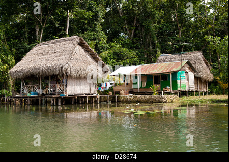 Indigenous people dwelling on Lake Izabal (Lago de Izabal), Guatemala ...