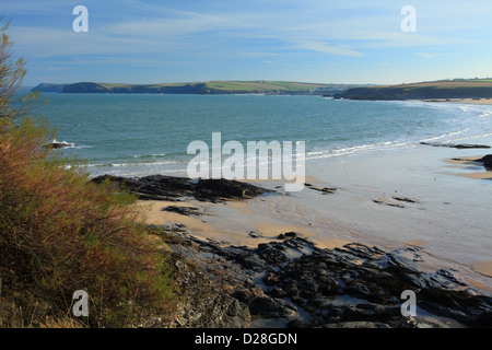 Harlyn Bay, winter view from coastal path, North Cornwall, England, UK ...