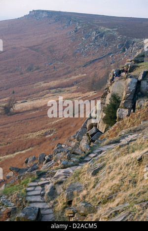 Looking along Stanage Edge, Derbyshire, a rocky outcrop popular with ...