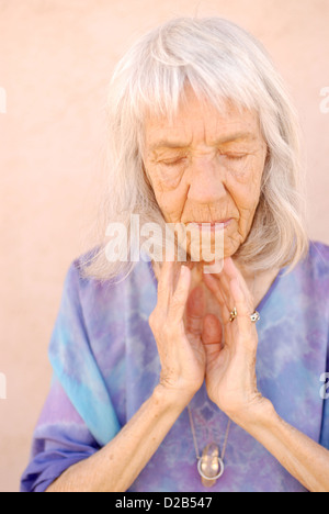 Senior Woman Deep in Prayer, Close-Up of Elderly Faithful Face ...