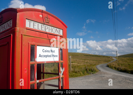 Remote phone box traditional red K6 telephone box kiosk on mountain ...