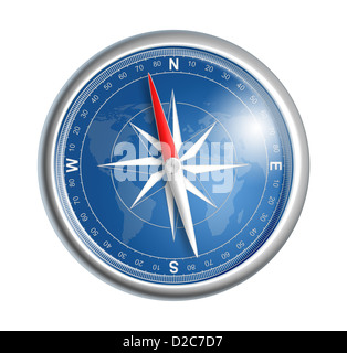 Compass on world map with white background Stock Photo - Alamy