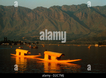 India, Kashmir, Srinagar, shikara carrying passengers from Dal Lake ...