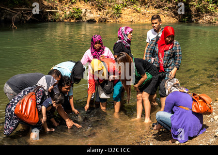 Tourist at fish massage spa Tagal Sungai Moroli Kampung Luanti Kota ...