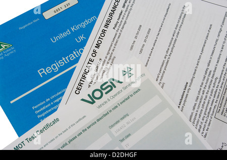 UK vehicle MOT test certificate and tax renewal form Stock Photo - Alamy