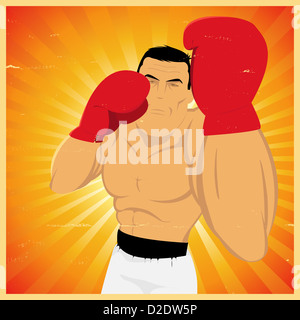 Illustration of a grunge vintage cartoon boxer making a right jab ...