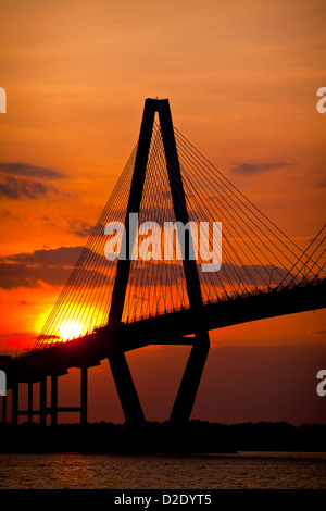 Sunset over the Arthur Ravenel Jr. Bridge, also known as the New Cooper ...