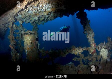 Divers on the Wreck Kyokuzan Maru Japanese freighter, sunk in 1944 ...
