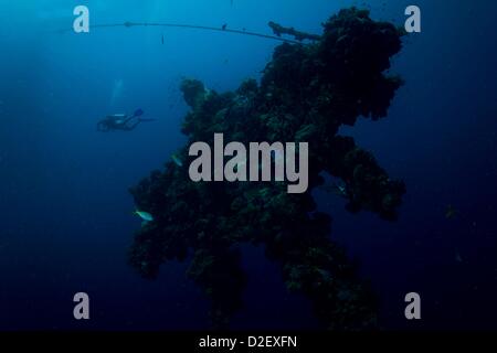 Divers on the Wreck Kyokuzan Maru Japanese freighter, sunk in 1944 ...