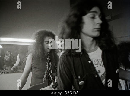 Pink Fairies Duncan Sandy Sanderson standing with guitar and drummer ...