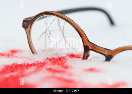 broken glasses in blood stained snow Stock Photo - Alamy