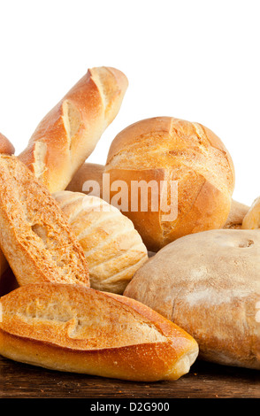 Variety types of bread on white table Stock Photo - Alamy