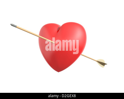 Smitten heart in love at first sight with a wooden arrow shedding ...