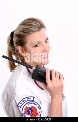 A firefighter talking on the radio emergency scene Stock Photo - Alamy