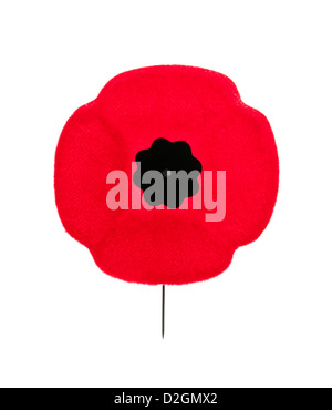 Canadian red poppy for remembrance day with Canadian flag pin on white ...