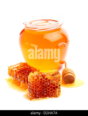 Fresh honeycombs on white background Stock Photo - Alamy