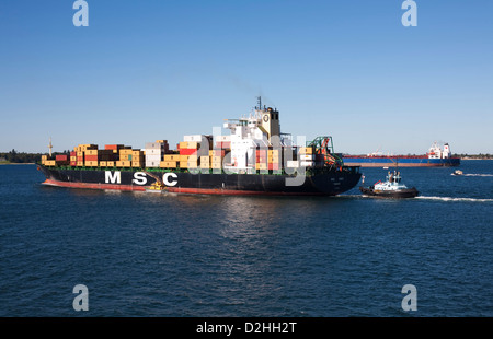 International Panamax class MSC Suez Container Ship departing Port ...