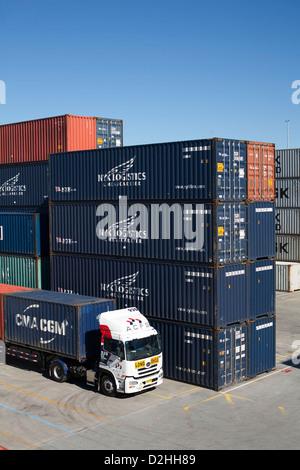 Truck loading shipping containers at the Brotherson Dock at Port Botany ...