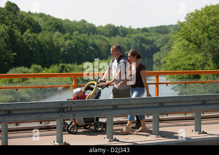 Zgorzelec, Poland, pedestrians on the bridge over the Neisse Stock ...