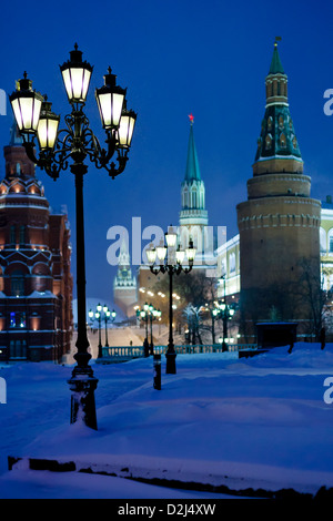 snow in Moscow - Kremlin towers in winter snowing night Stock Photo - Alamy