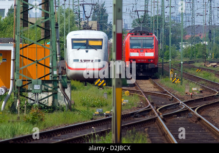 Tracks with regional trains and long-distance trains, ICE, after ...