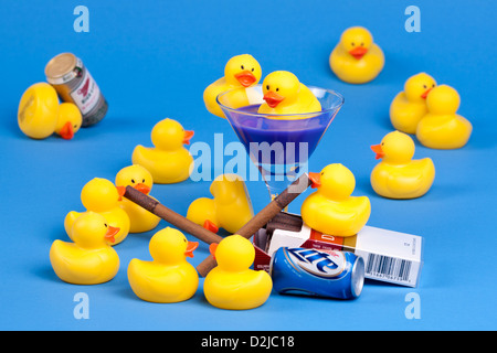 Yellow rubber ducks partying with cigars and alcohol Stock Photo - Alamy
