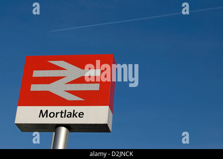 sign for mortlake station using 1960s british rail logo, designed by ...
