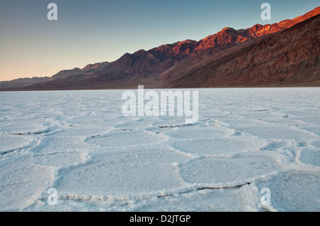 Salt pan polygons at Badwater during sunset, Death Valley National Park ...