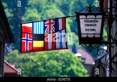 Guesthouse sign and flags Heidelberg Germany Stock Photo - Alamy