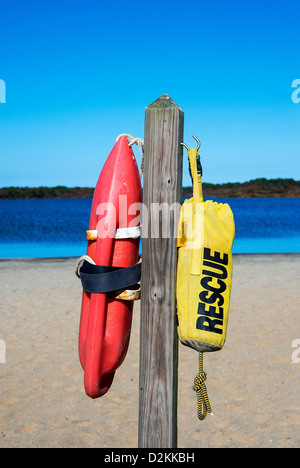 Beach life-saving. Lifeguard rescue equipment orange lifebuoy buoyancy ...